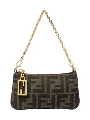 Fendi Mini Tube Pouch Tobacco Brown Ff Jacquard Fabric Pouch - [brown]